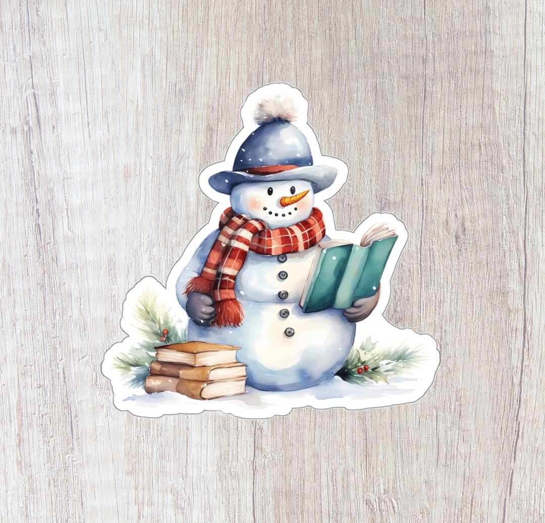 Snowman Reading a Book Sticker | Winter Book Lover Sticker | Bookish ...