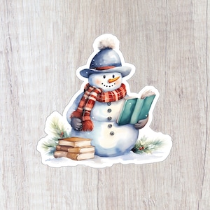 Snowman Reading a Book Sticker | Winter Book Lover Sticker | Bookish ...