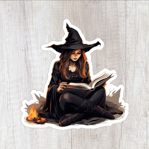 Witch Reading Her Spellbook Sticker | Witch Sticker | Halloween Sticker ...