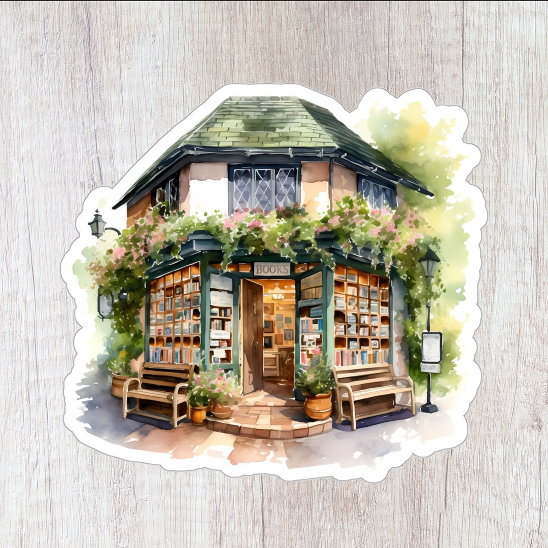 Bookstore Sticker in Watercolor Style | Bookstore Sticker | Bookcafe ...