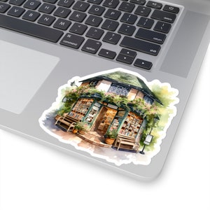 Bookstore Sticker in Watercolor Style | Bookstore Sticker | Bookcafe ...