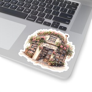 Cottage Bookstore With Blooming Flowers Sticker | Bookstore Sticker ...