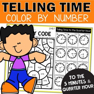 Telling Time Color by Number Printable Math Activities for 1st 2nd ...