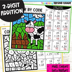 Farm Color by Number Printable Math Activities for 1st 2nd 3rd Grade ...
