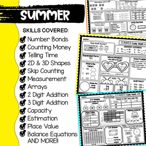 YEAR Long Daily Math Worksheet Bundle September Activities for Second ...