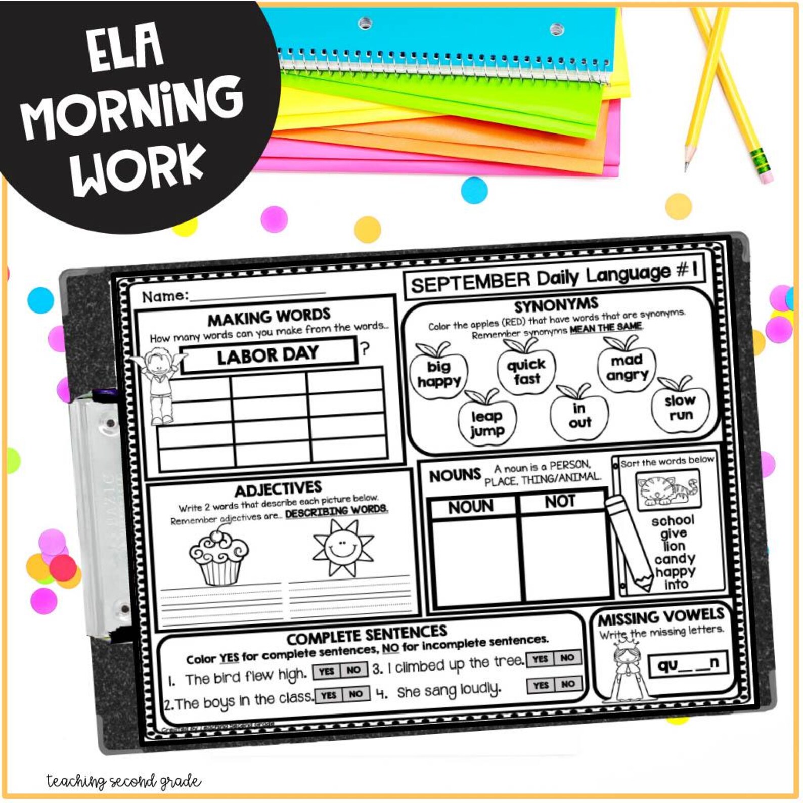 2nd Grade September Daily Language Worksheets for Kids – ELA Grammar ...