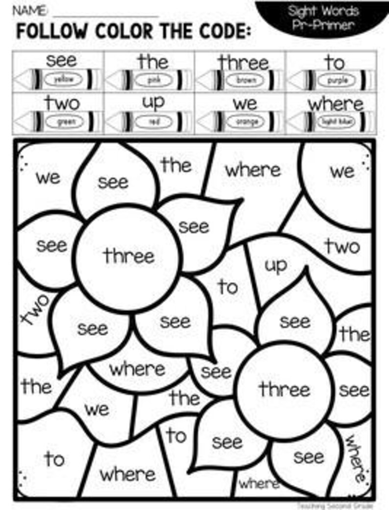 Fall Sight Words Color by Code Printable Activities for Kindergarten ...