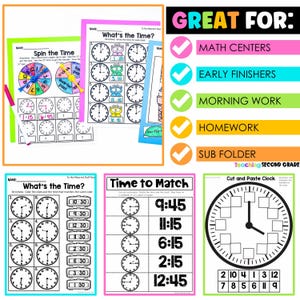 75-page Kids Telling Time Activity Worksheet Bundle 1st 2nd 3rd Grade ...