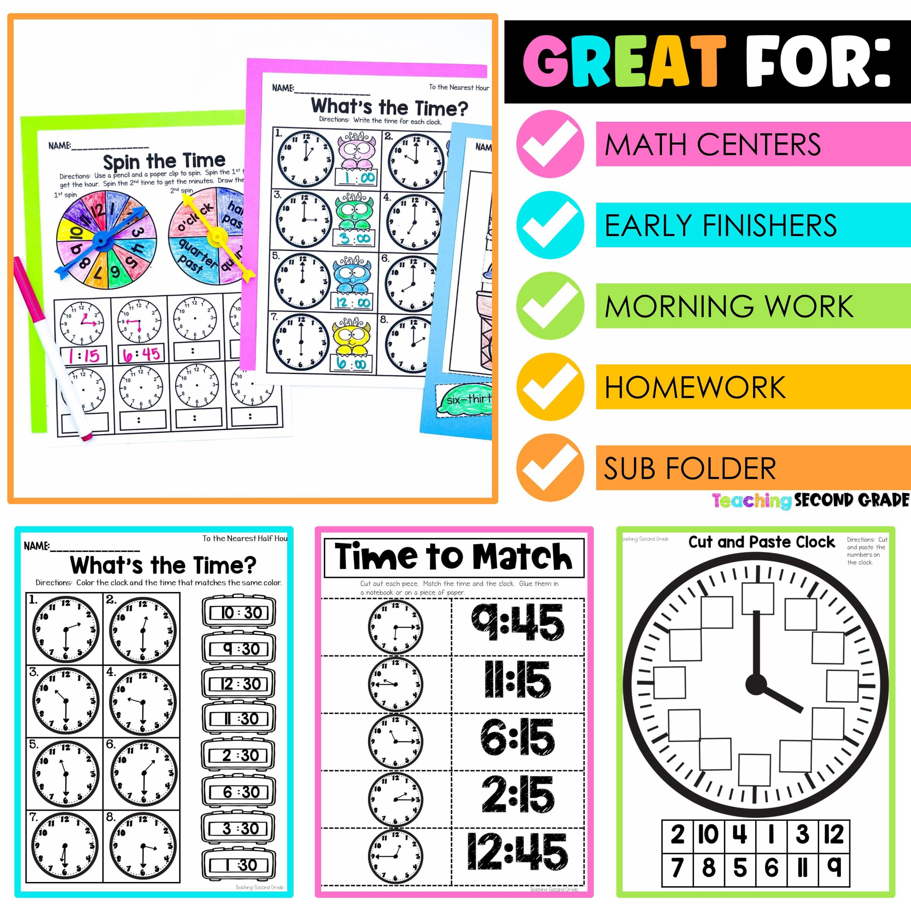 75-page Kids Telling Time Activity Worksheet Bundle 1st 2nd 3rd Grade ...