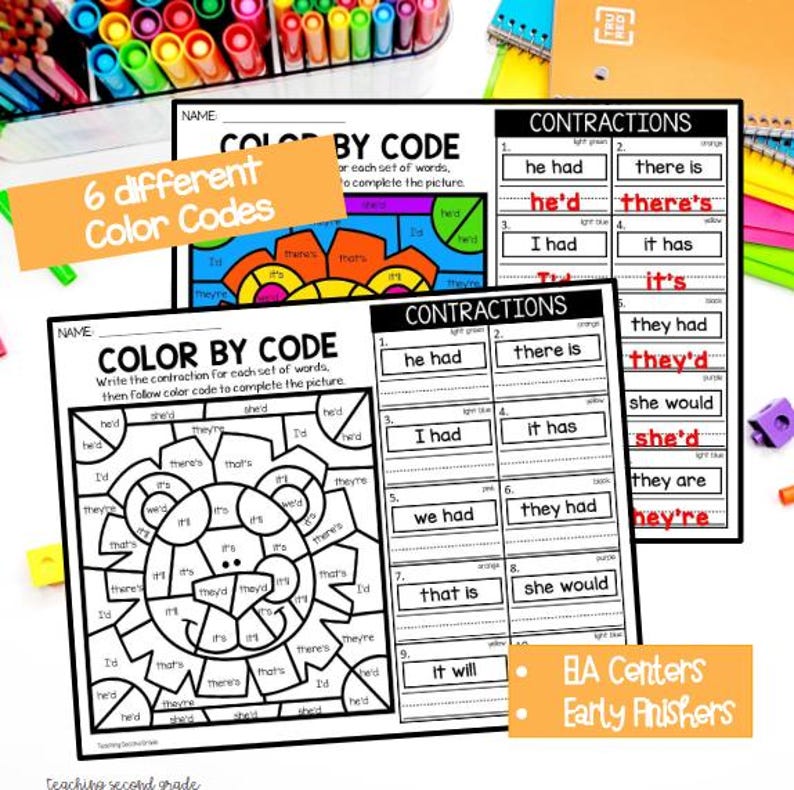 Kids Monthly Color by Code Worksheet Bundle Grammar Reading Activities ...