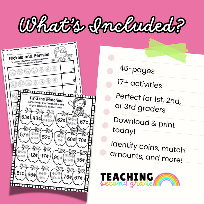 Kids Money Activity Worksheet Bundle 1st 2nd 3rd Grade Math Games ...