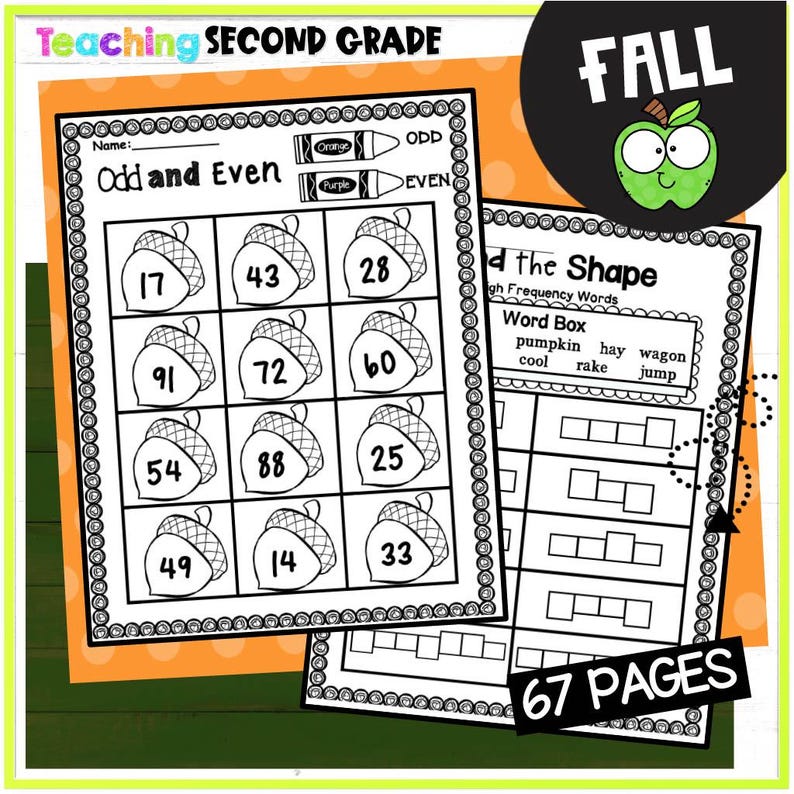 Fall Themed Math and Reading Printable Worksheets Bundle for 1st 2nd ...
