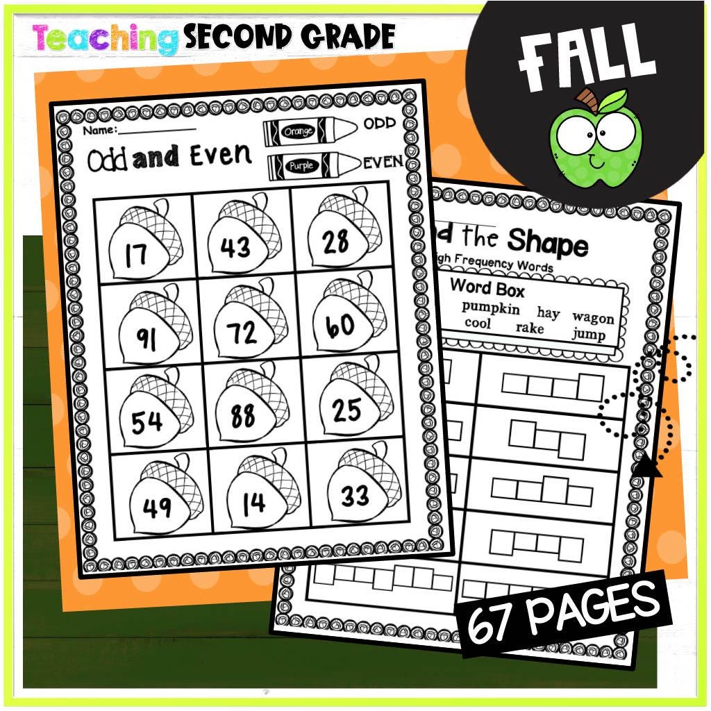 Fall Themed Math and Reading Printable Worksheets Bundle for 1st 2nd ...