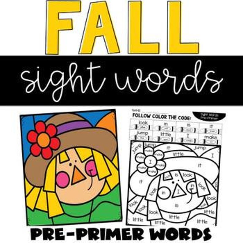 Fall Sight Words Color by Code Printable Activities for Kindergarten ...