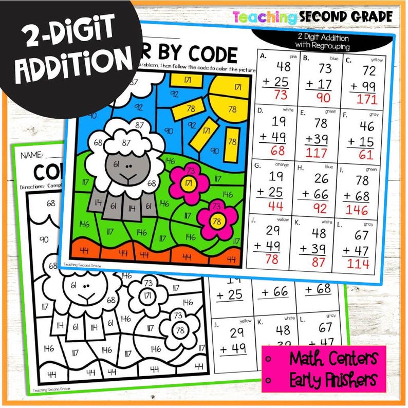 Farm Color by Number Printable Math Activities for 1st 2nd 3rd Grade ...