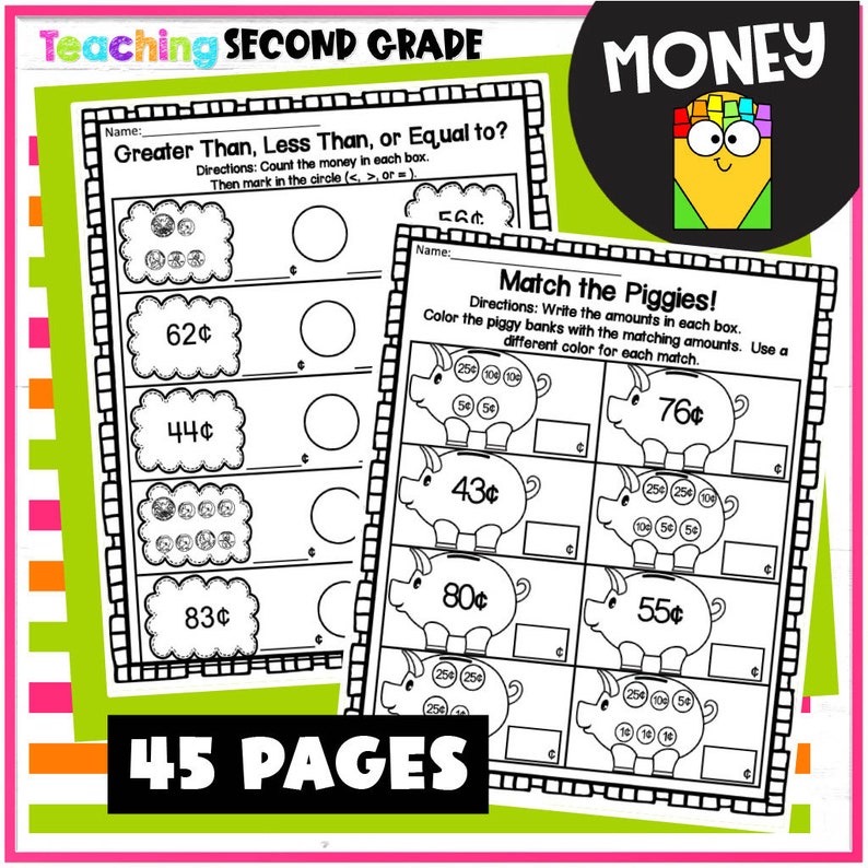 Kids Money Activity Worksheet Bundle 1st 2nd 3rd Grade Math Games ...