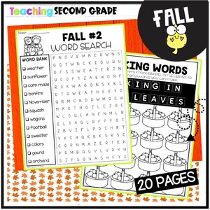 29-page Fall Themed Printable Worksheets for 1st 2nd 3rd Grade Early ...