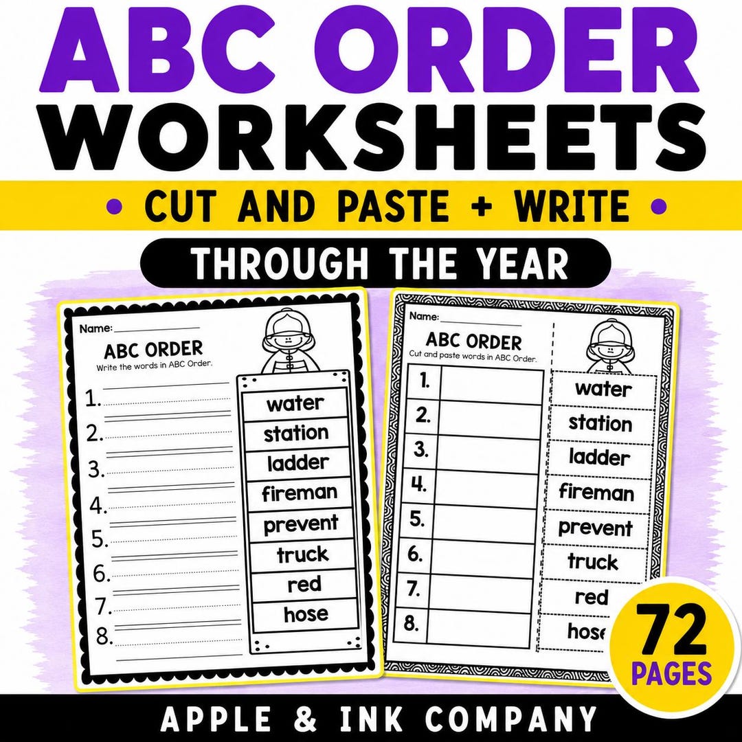ABC Order Worksheets for Kids, Alphabetical Order Activities, Year Long ...
