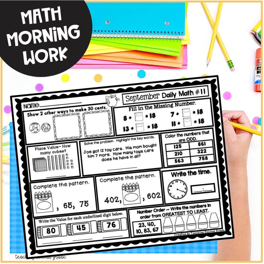 Daily Math Worksheet Bundle September Activities for Second Grade ...