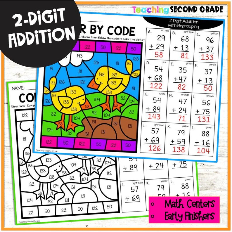 Farm Color by Number Printable Math Activities for 1st 2nd 3rd Grade ...