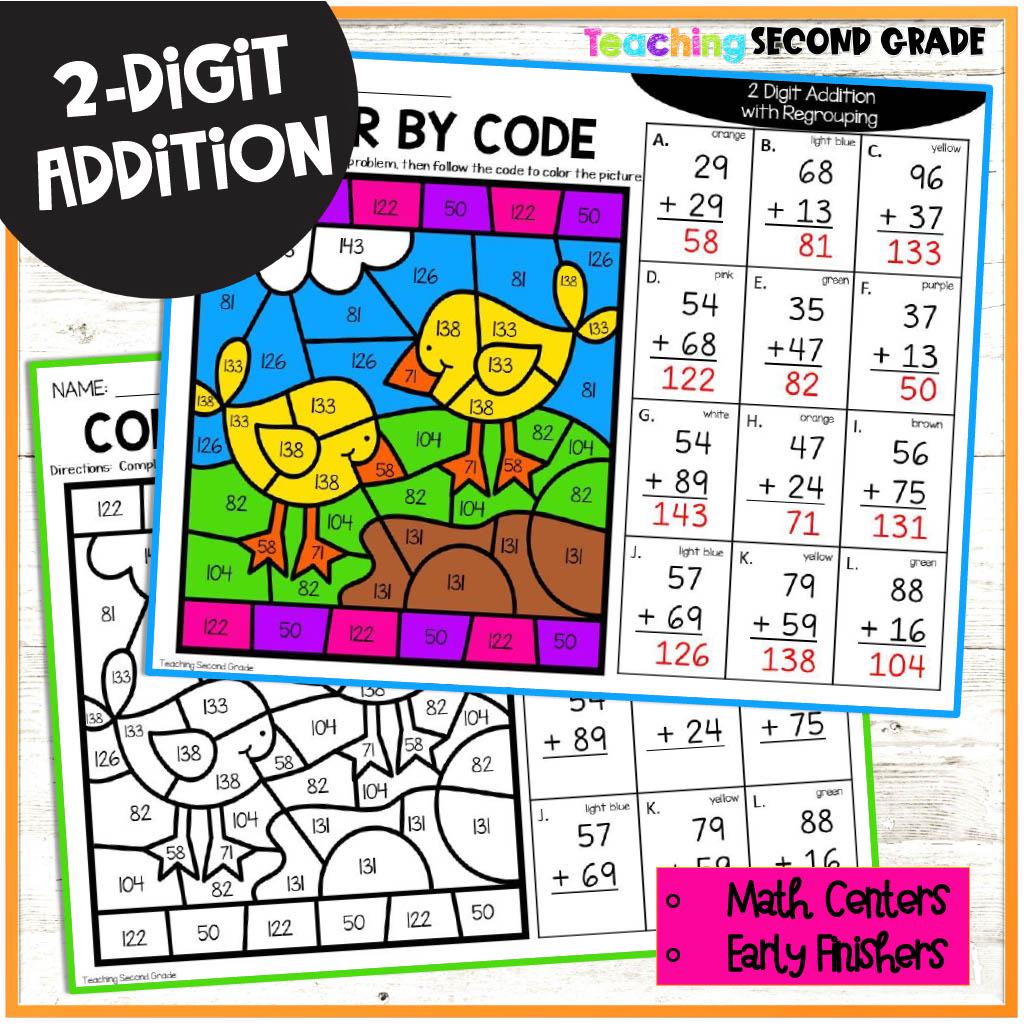 Farm Color by Number Printable Math Activities for 1st 2nd 3rd Grade ...