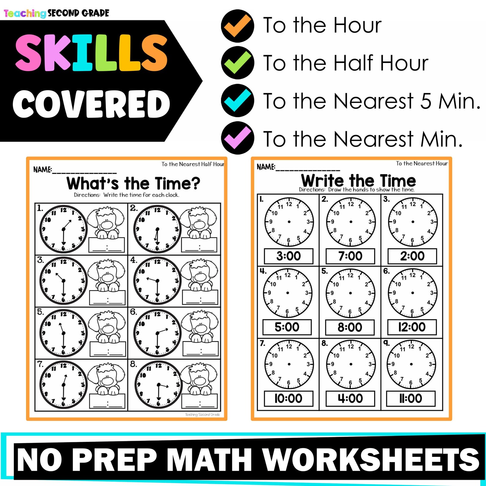 75-page Kids Telling Time Activity Worksheet Bundle 1st 2nd 3rd Grade ...