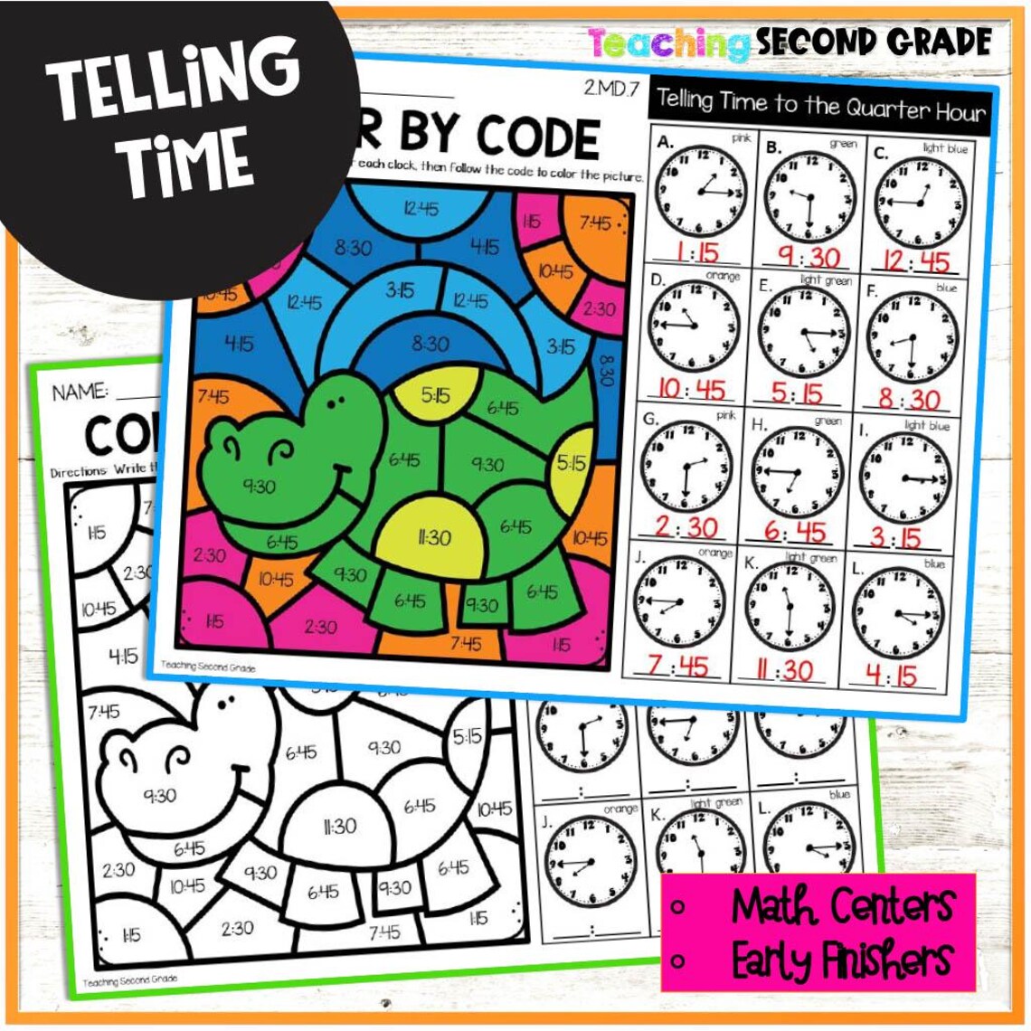 Telling Time Color by Number Printable Math Activities for 1st 2nd ...
