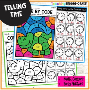Telling Time Color by Number Printable Math Activities for 1st 2nd ...