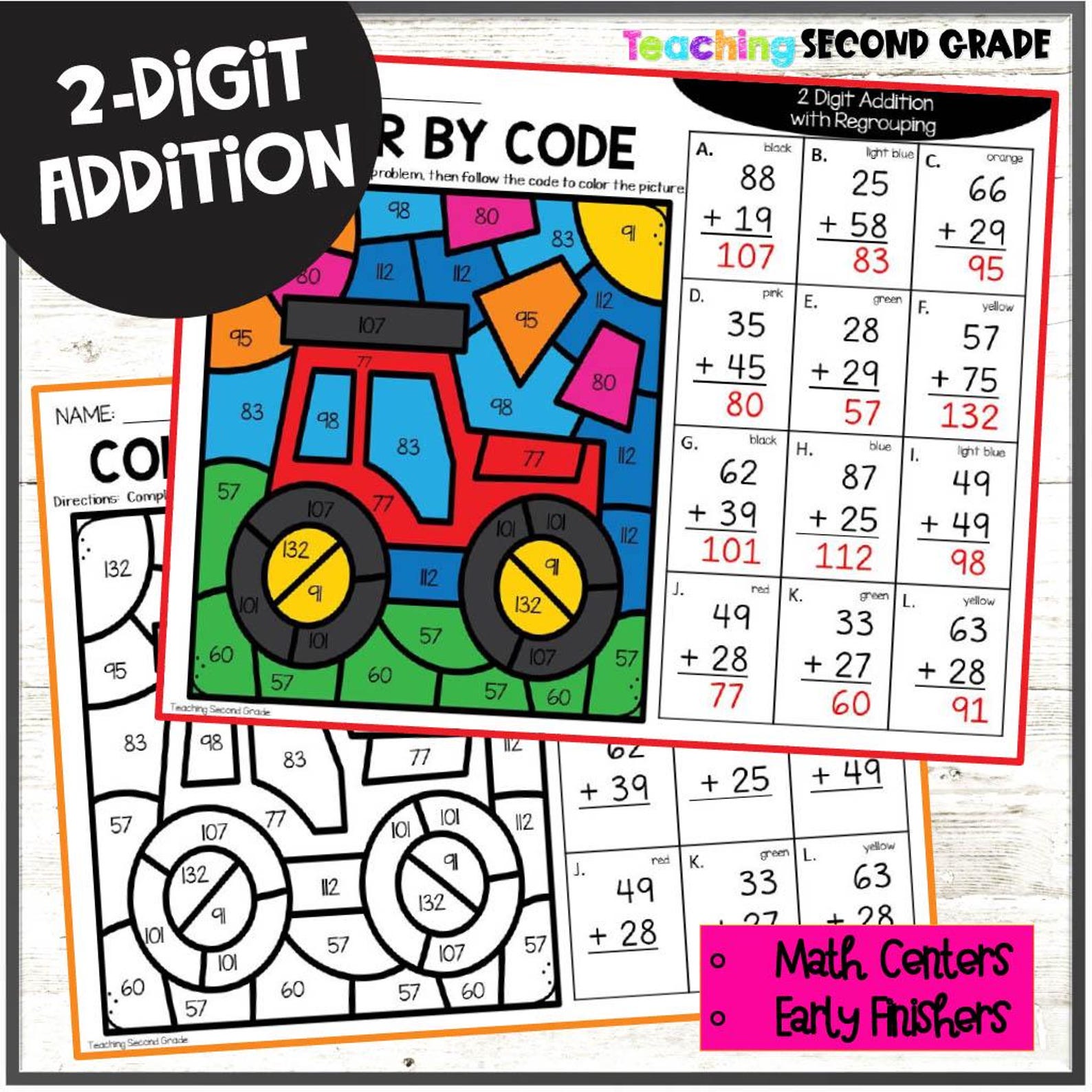 Farm Color by Number Printable Math Activities for 1st 2nd 3rd Grade ...