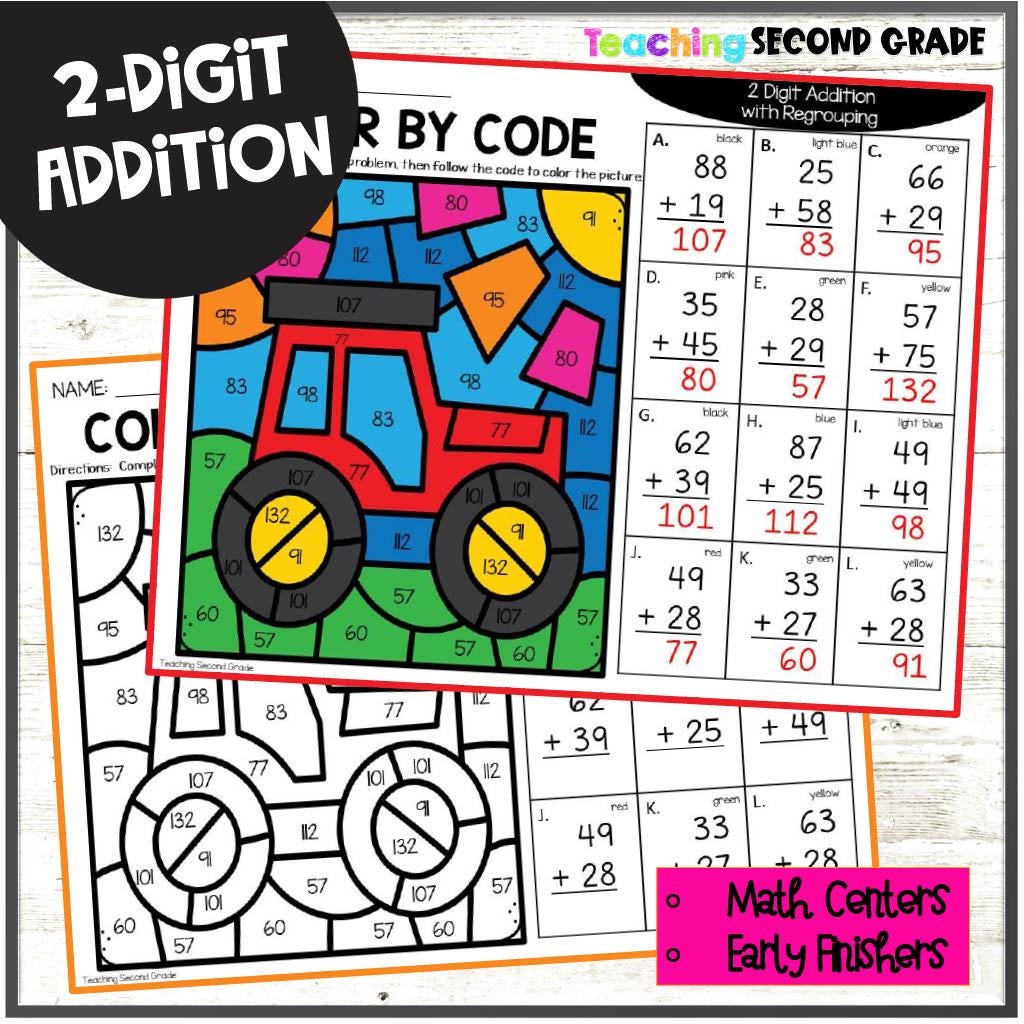 Farm Color by Number Printable Math Activities for 1st 2nd 3rd Grade ...