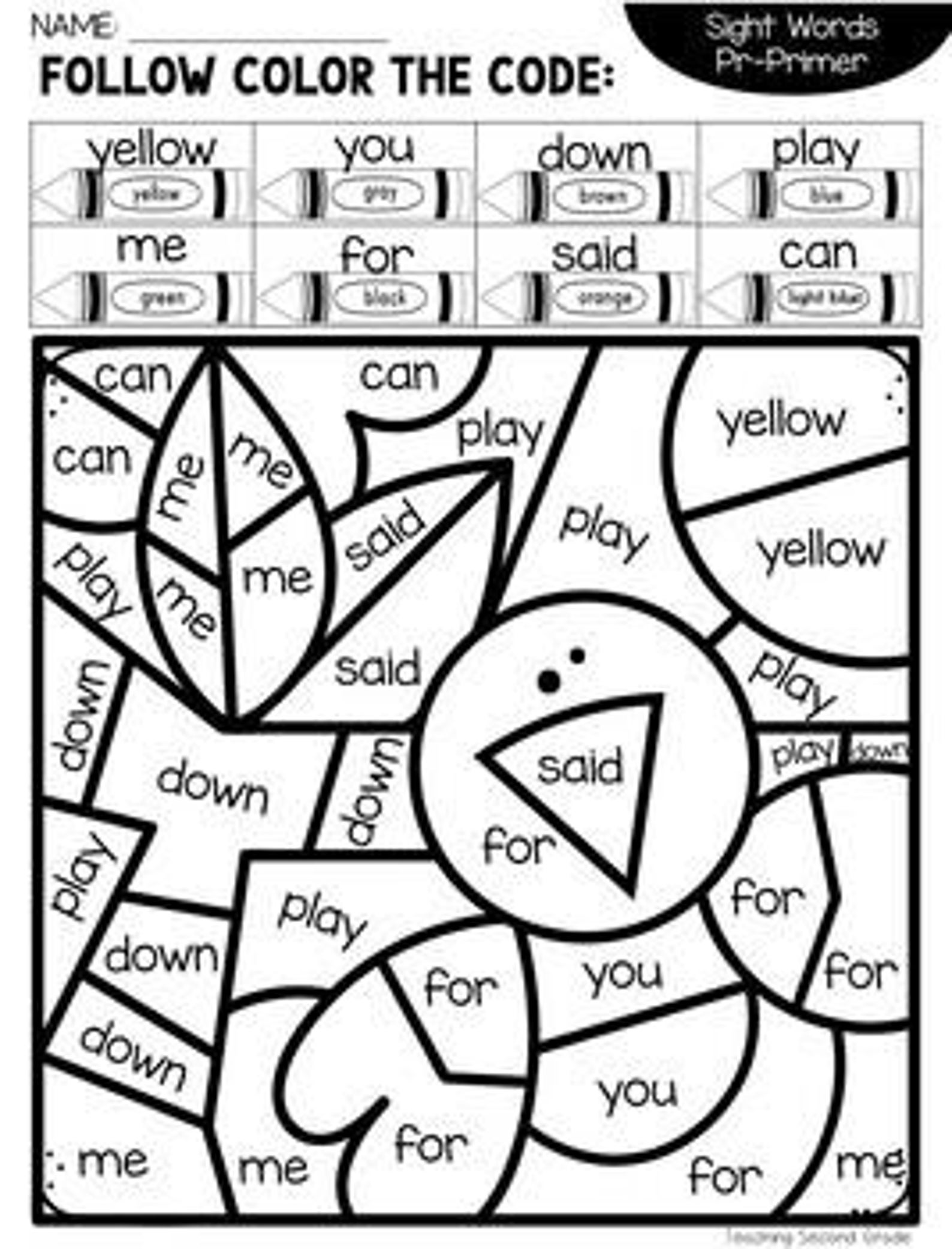 Fall Sight Words Color by Code Printable Activities for Kindergarten ...