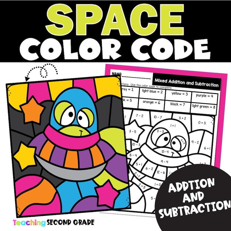 Space Color by Number Printable Math Activities for 1st 2nd 3rd Grade ...