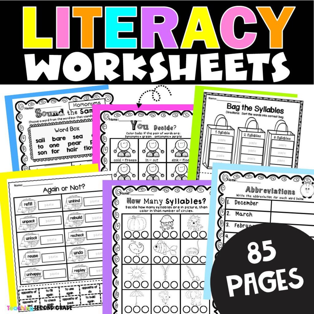 75-page Literacy Grammar Practice Worksheet Bundle for 1st 2nd 3rd ...