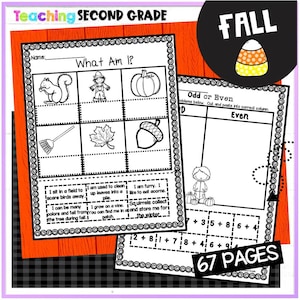 Fall Themed Math and Reading Printable Worksheets Bundle for 1st 2nd ...