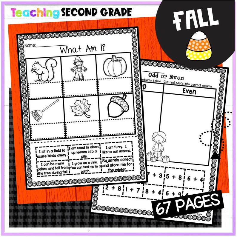 Fall Themed Math and Reading Printable Worksheets Bundle for 1st 2nd ...