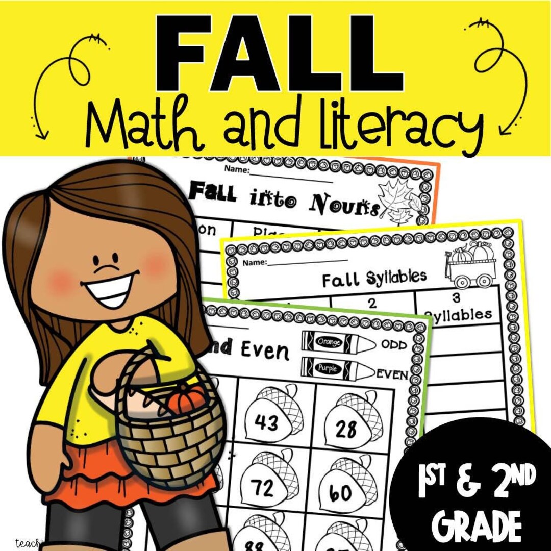 Fall Themed Math and Reading Printable Worksheets Bundle for 1st 2nd ...