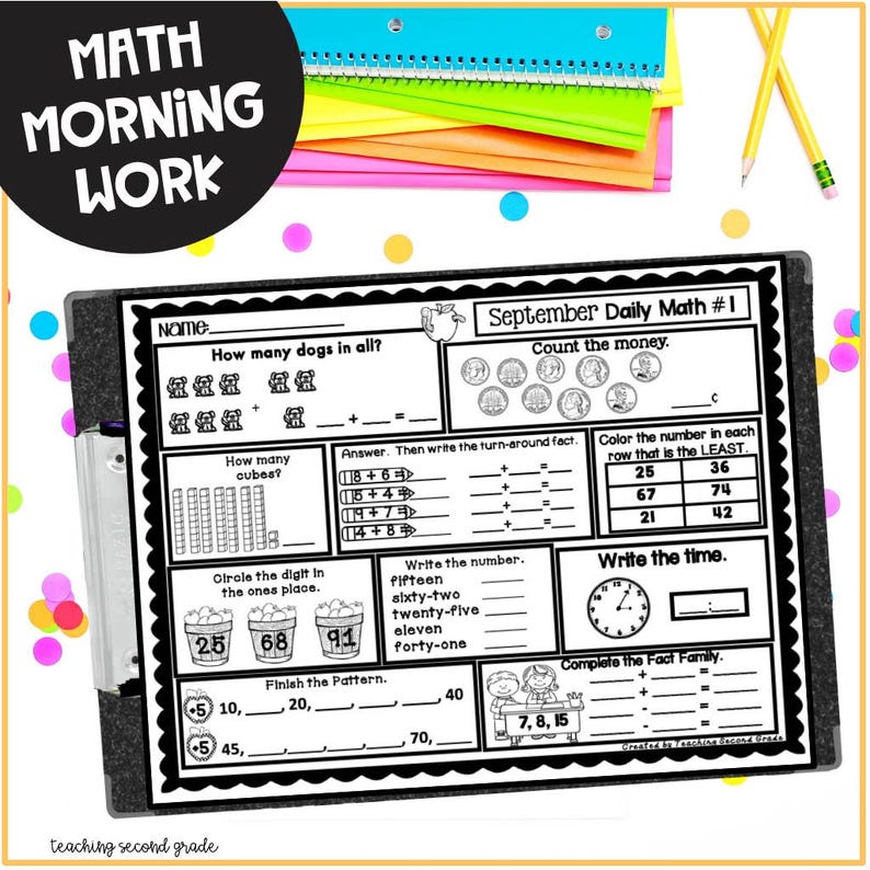 48-page Daily Math Worksheet Bundle September Activities for Second ...
