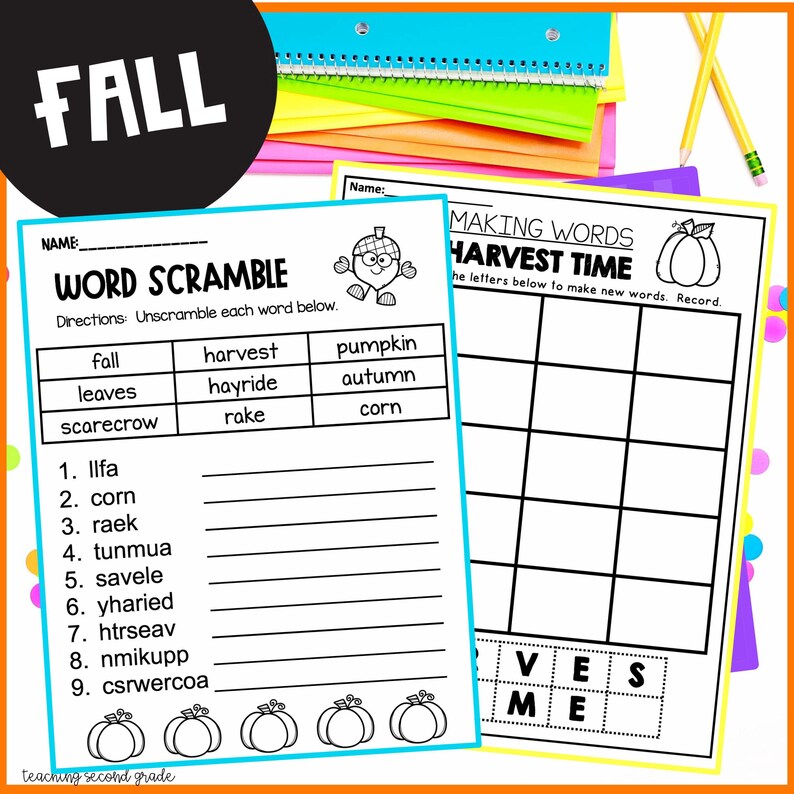 29-page Fall Themed Printable Worksheets for 1st 2nd 3rd Grade Early ...