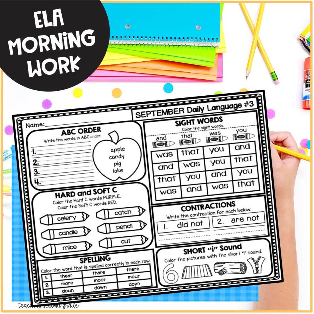 44-page Morning Work 2nd Grade Worksheet Bundle English Language Arts ...