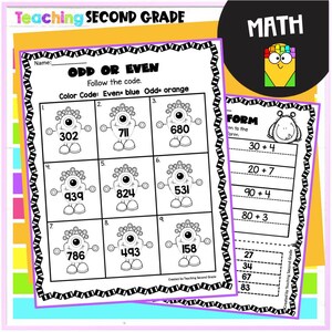 70-page 2nd Grade Printable Math Worksheets Bundle Second Grade Prep ...