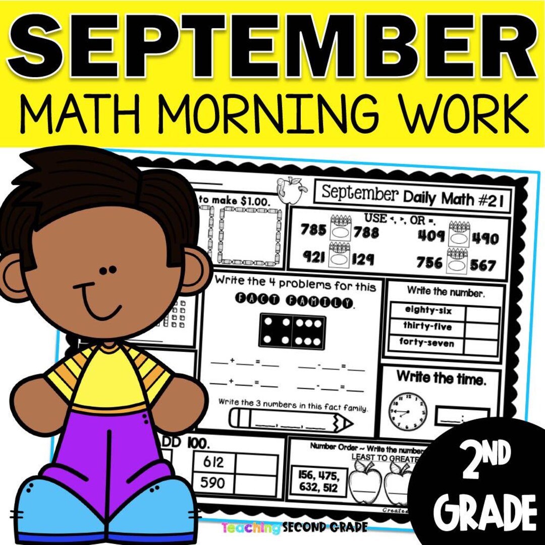 48-page Daily Math Worksheet Bundle September Activities for Second ...