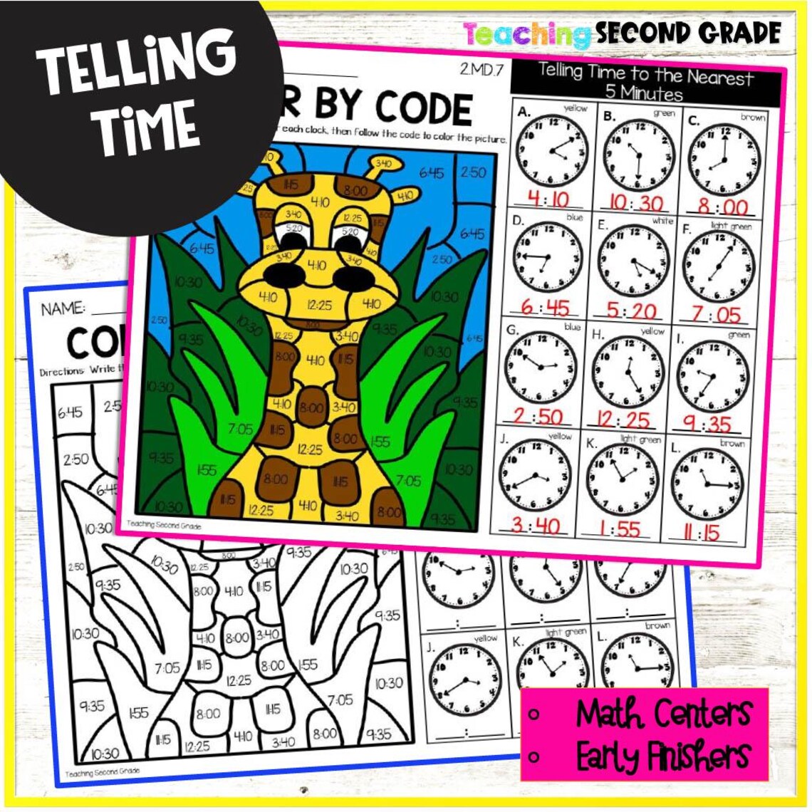 Telling Time Color by Number Printable Math Activities for 1st 2nd ...
