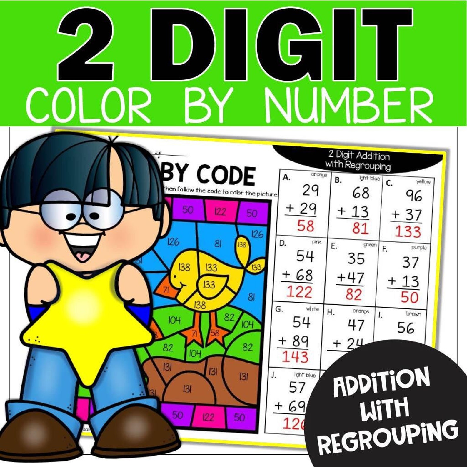 Farm Color by Number Printable Math Activities for 1st 2nd 3rd Grade ...