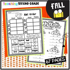 Fall Themed Math and Reading Printable Worksheets Bundle for 1st 2nd ...