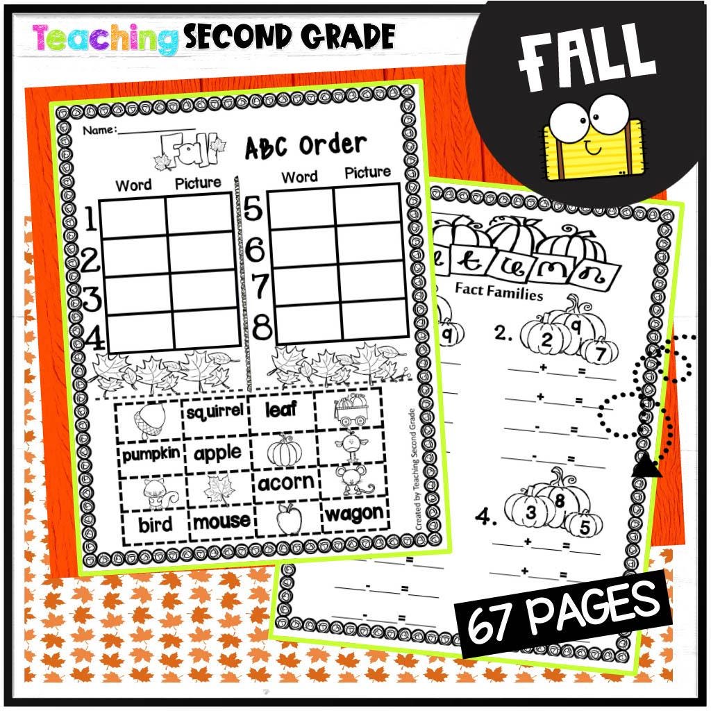 Fall Themed Math and Reading Printable Worksheets Bundle for 1st 2nd ...