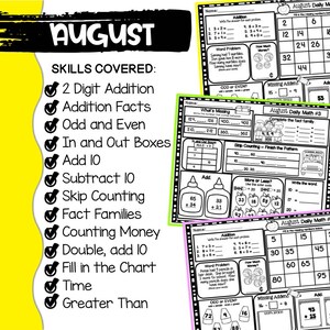 YEAR Long Daily Math Worksheet Bundle September Activities for Second ...