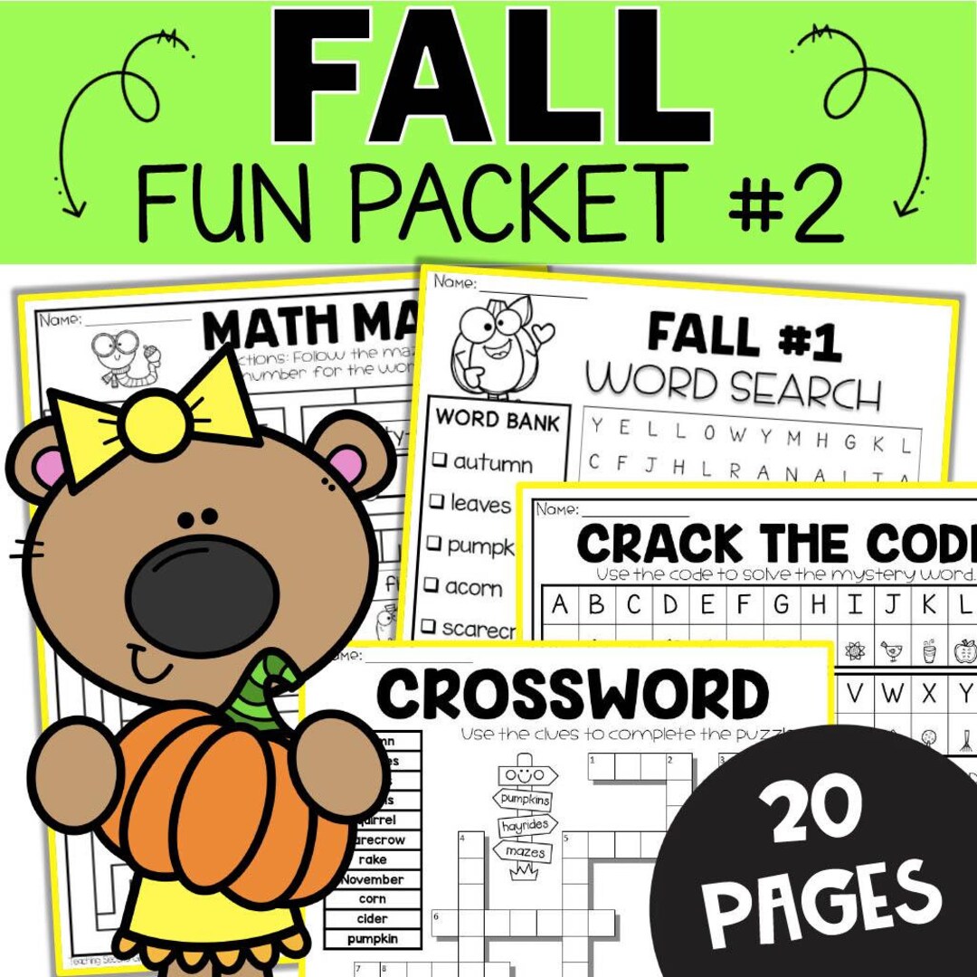 29-page Fall Themed Printable Worksheets for 1st 2nd 3rd Grade Early ...
