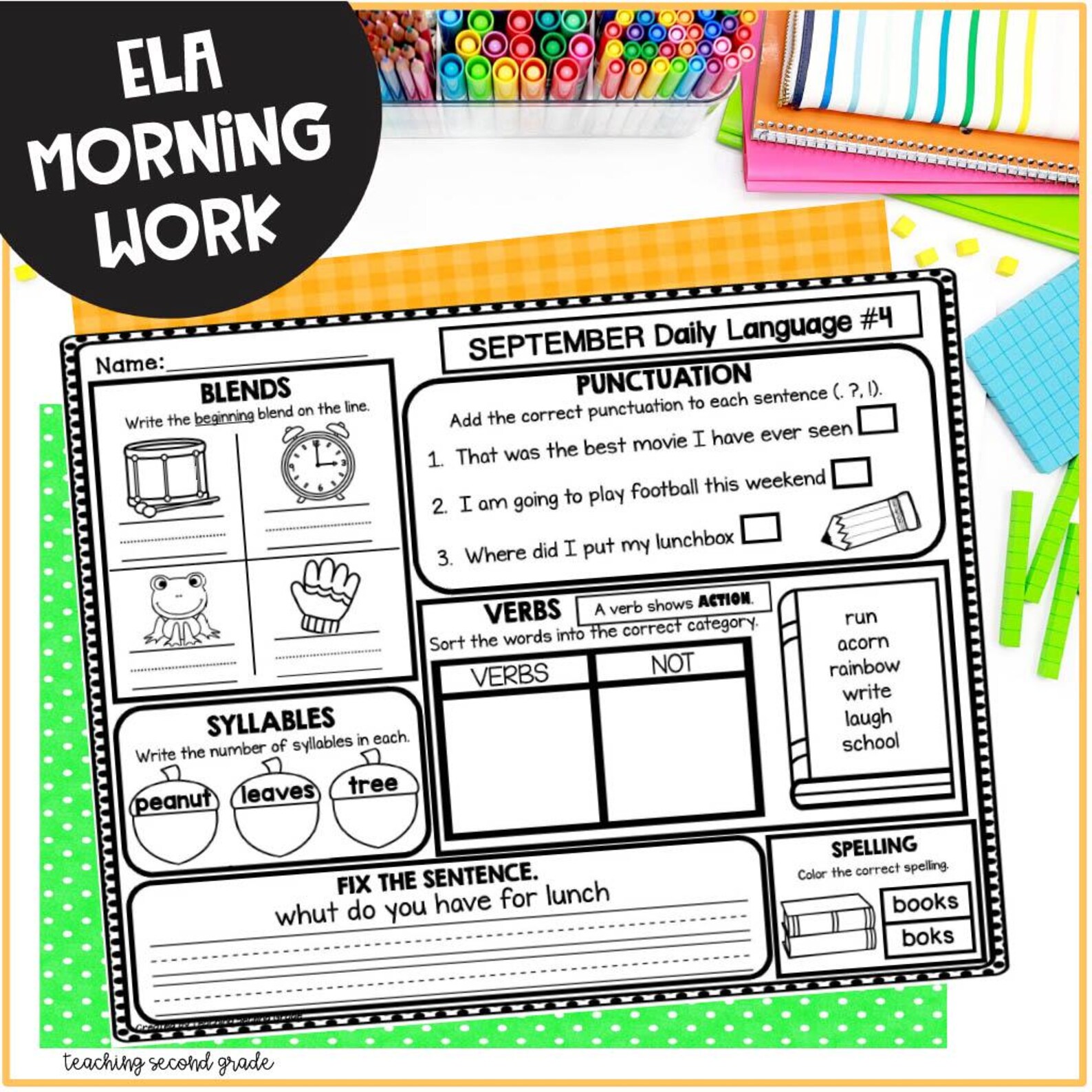 44-page Morning Work 2nd Grade Worksheet Bundle English Language Arts ...