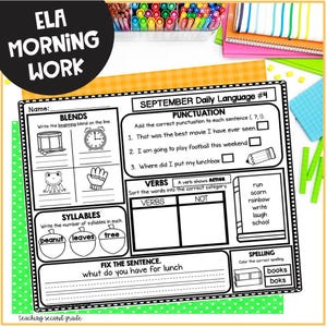 44-page Morning Work 2nd Grade Worksheet Bundle English Language Arts ...