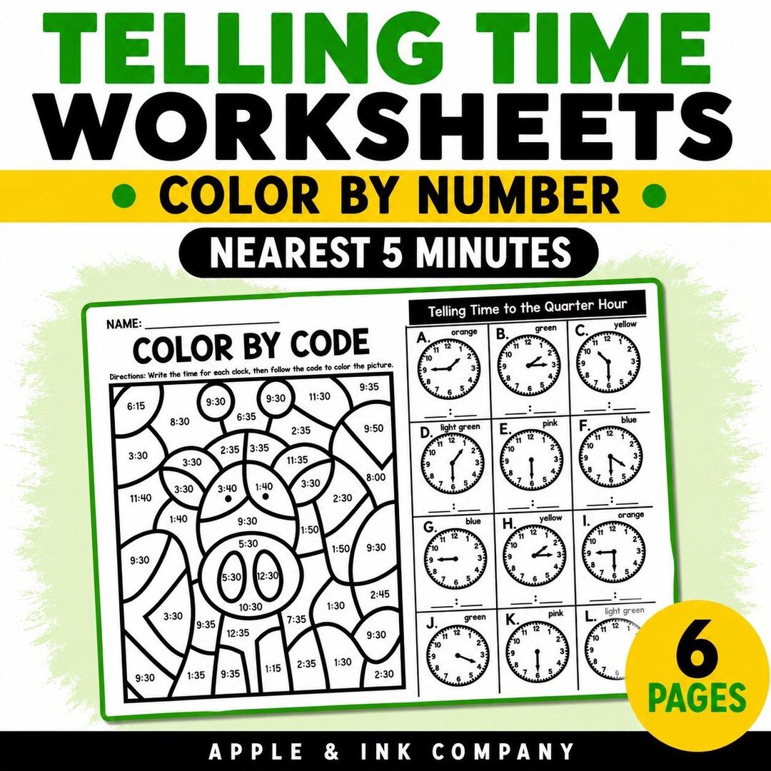 Telling Time Color by Number Worksheets (6 Pages) – 1st 2nd Grade Math ...
